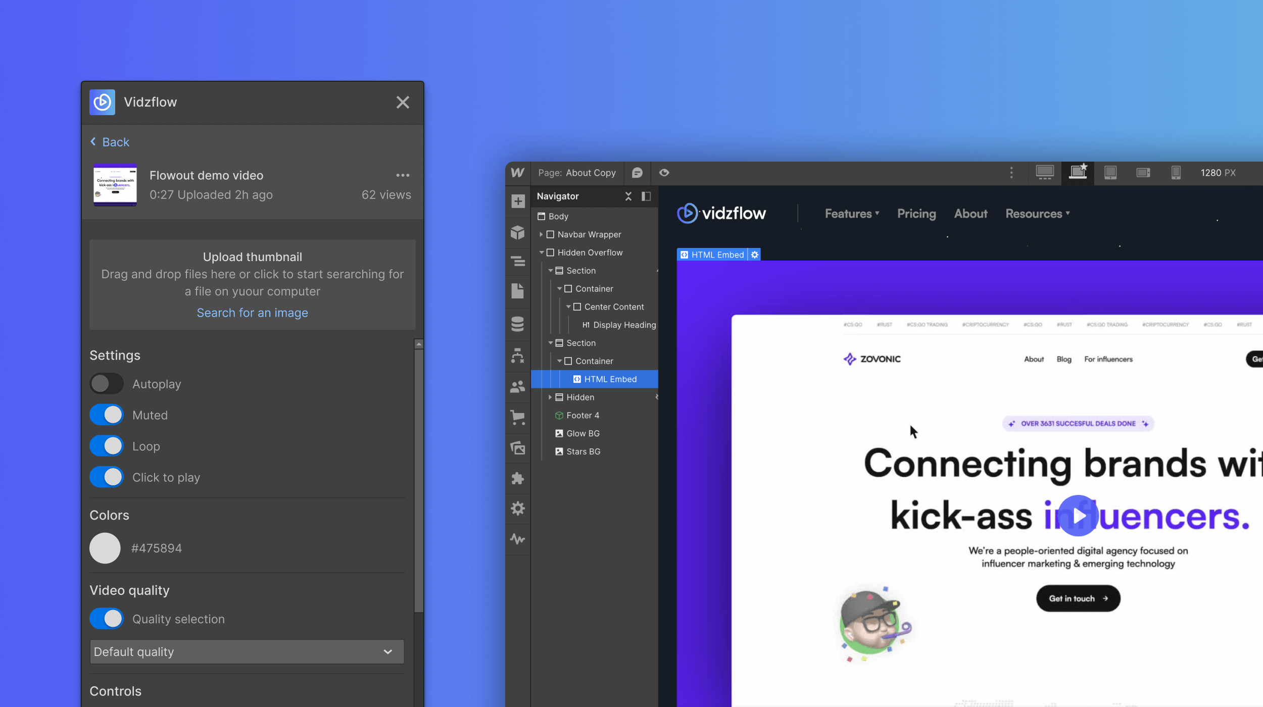 Customize and Embed With Webflow App | Vidzflow
